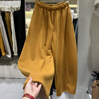 2025冬季新款韩版高腰显瘦直筒裤女宽松加绒加厚休闲阔腿长裤子潮