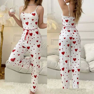 Women Sleepwear Autumn Winter Pajamas Sets Heart Print Sleev