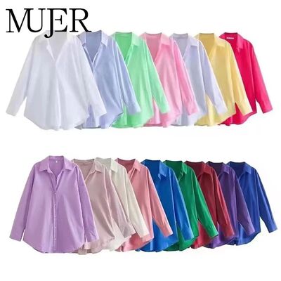 MUJER Women Shirt Multicolour Button Up Shirt Women Summer L
