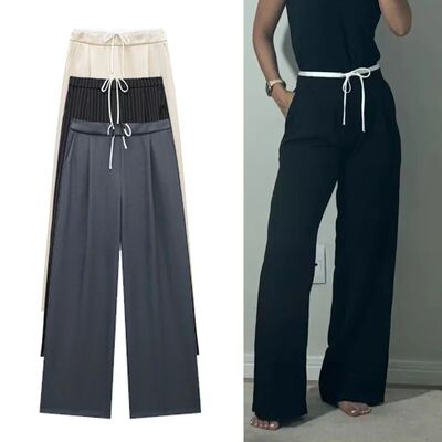 HXAO 2024 Women's Pants Baggy Wide Pants Woman Fashion Black