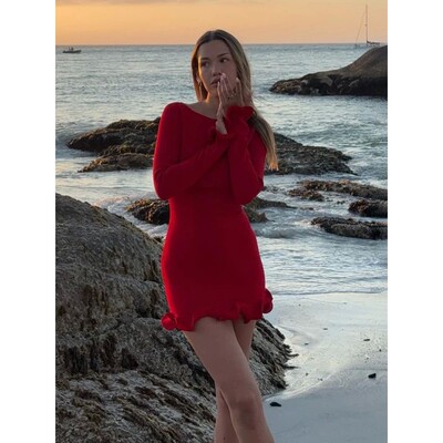 TARUXY Autumn New Knitted Mini Dress For Women Fungus Contra