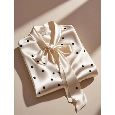 Elegant High Quality Satin Polka Dot Print Shirt Women Offic