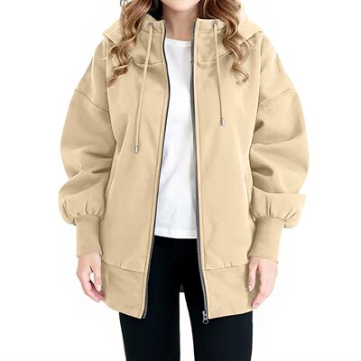 Plus Size Zipper Hooded Jacket Women's Autumn and Winter Cas
