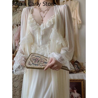 French Sweet Vintage Fairy Dress Women 2022 Autumn Lace Sexy