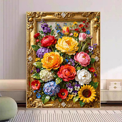 宝藏湾 数字油画diy浮雕花卉肌理画填充油画高难度装饰画数字画