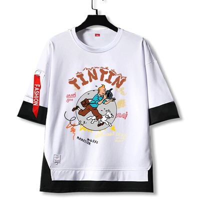 丁丁历险记可爱卡通假两件短袖