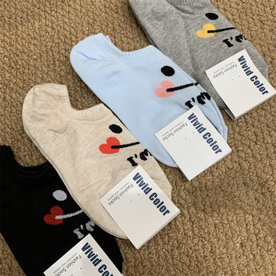 韩国vividcolor东大门夏季女袜子网红卡通笑脸字母不掉跟隐形船袜