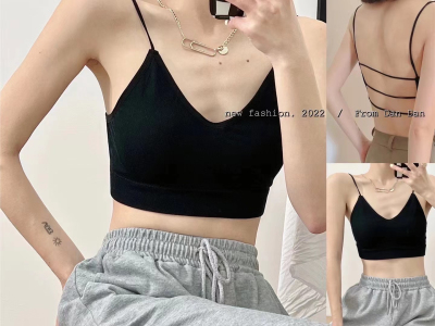 网红款吊带美背背心三条杠纯欲款热卖款8123裸氨棉固定杯瑜伽健身