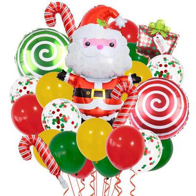 新款MerryChristmas圣诞节主题圣诞老人礼物糖果乳胶派对气球套装
