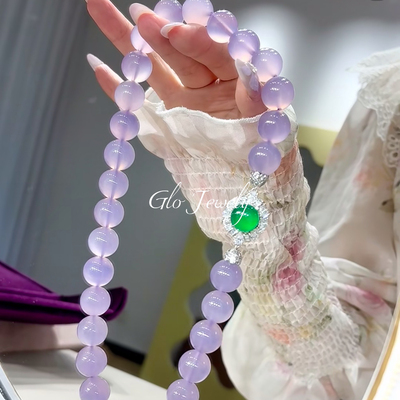 天然紫罗兰翡翠色冰透7A玛瑙玉髓手串项链手链女气质锁骨链显白