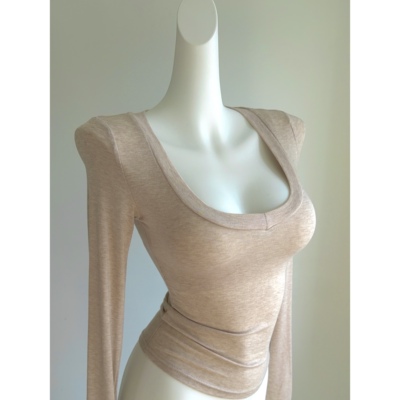 Bi入！封神打底衫！莱赛尔天丝羊毛内搭T恤上衣大V领锁骨修身长袖