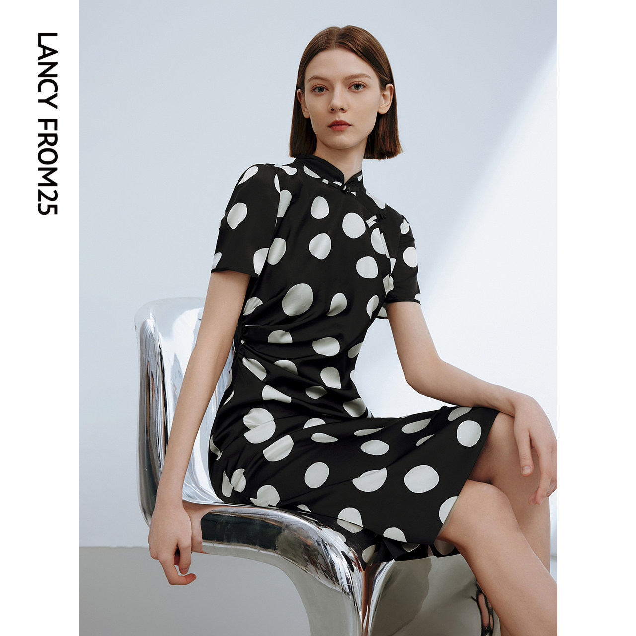 朗姿复古波点气质旗袍新中式国风设计感连衣裙2024夏季新款裙子女_虎窝淘