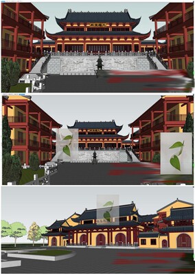 大型中式汉唐风格宫殿大殿古建筑宝塔宝鼎雕塑寺庙寺院建筑SU模型
