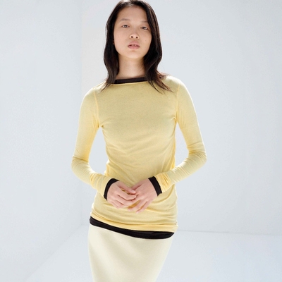 AURALEE罗纹圆领透明长袖T恤