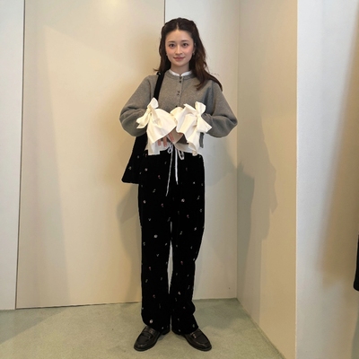 Bibiy个性百搭花朵休闲阔腿裤