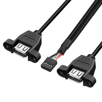 主板9Pin 2.54转USB2.0两接口扩展线带耳朵螺丝孔固定9针转USB线双口数据延长线USB扩展线转接线1分2接口