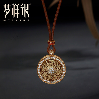 [电商专供]梦祥银S925银吊坠女镀金色可转动八宝罗盘新中式项链坠