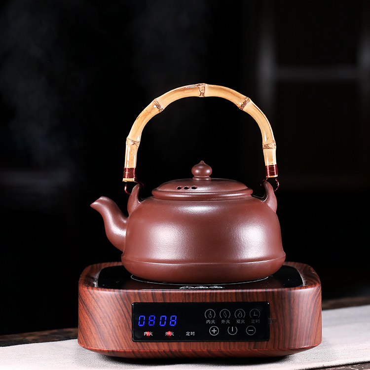紫壶茗具明火电炉大容量电陶围炉煮泡茶养生烧水专用紫砂提梁单壶