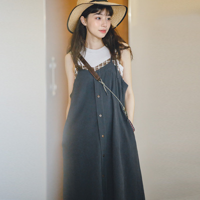 马登日系女装A字吊带连衣长裙夏