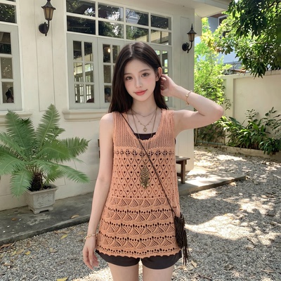 夏季小众镂空针织叠穿三件套少女