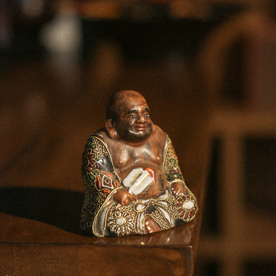 明治老九谷烧布袋和尚包浆老茶宠茶玩手把件功夫茶具配件茶道零配