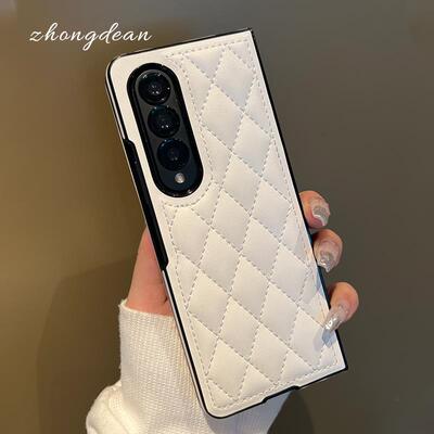 高档气质经典菱格皮质适用三星zfold4手机保护壳GalaxyW23折叠屏个性W22防摔保护套Zfold3翻盖简约全包Zfold5