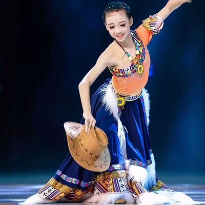 出租儿童藏族拉索次仁舞蹈服大摆裙群舞服艺考民族舞蹈演出表演服