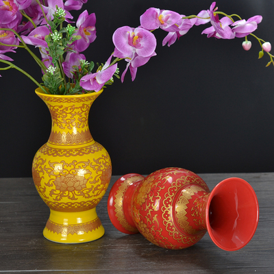 室内拜佛台面金边陶瓷花瓶