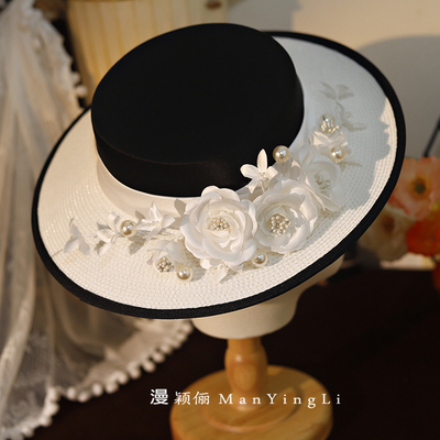 原创法式赫本黑白撞色礼帽旅拍