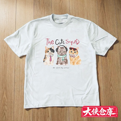 大侠仓库 潮流复古sorry猫时尚运动纯棉学生短袖
