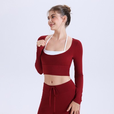 奔跑希希瑜伽服长袖半固定杯跑步修身运动文胸女透气健身服上衣