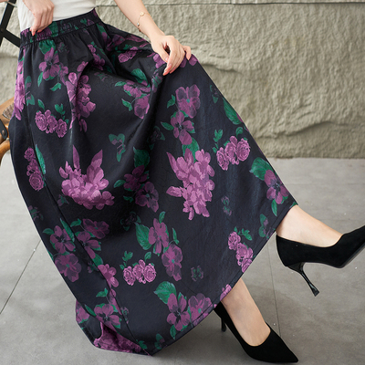 春季新款复古花色松紧腰显瘦裙子