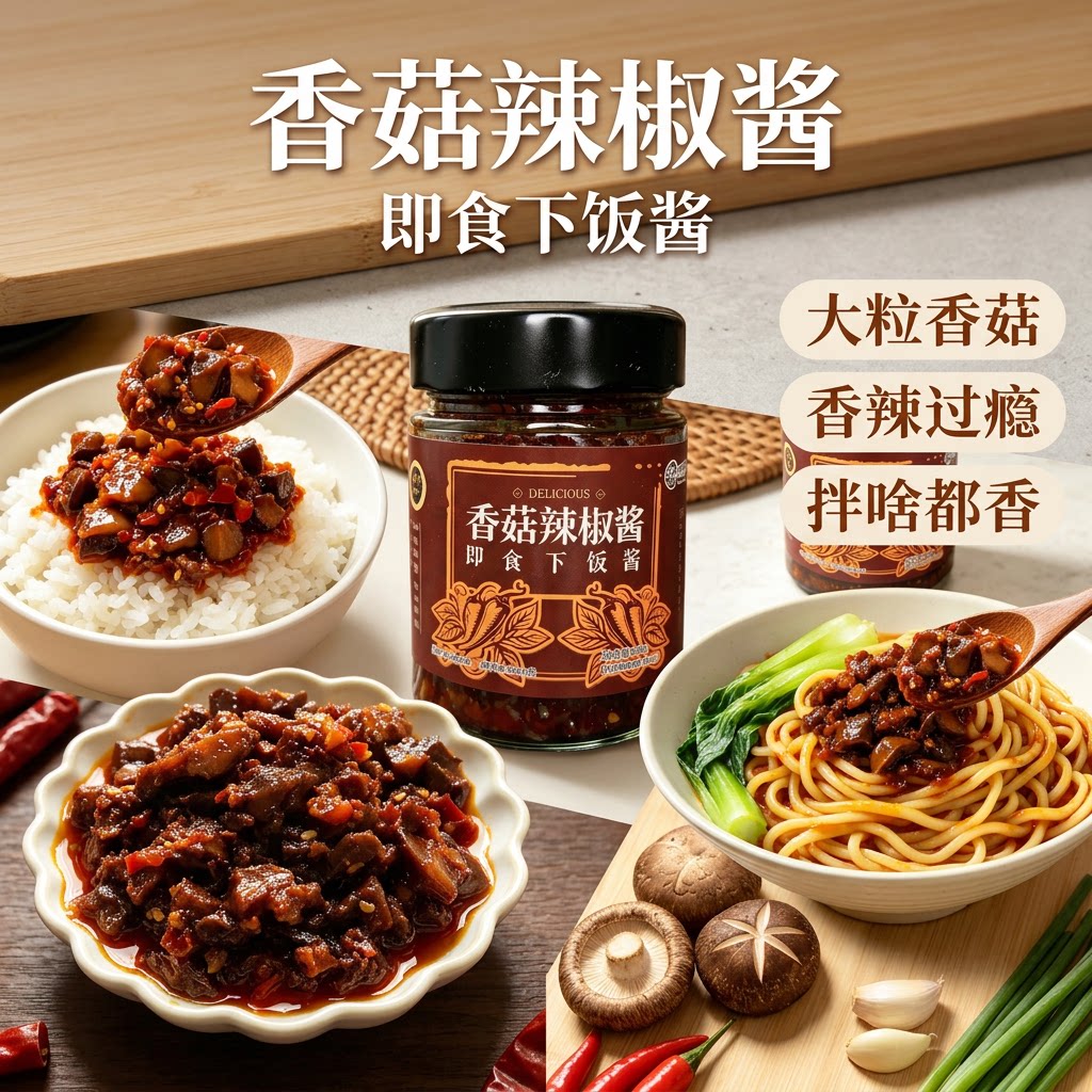 皖菜园香菇辣椒酱瓶装即食下饭菜下饭拌饭酱拌面美食开胃菜拌饭料