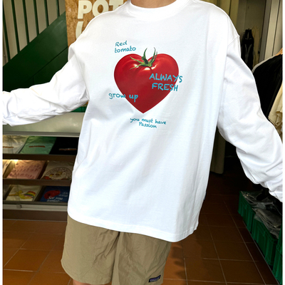 长袖T恤情侣款男女爱心番茄