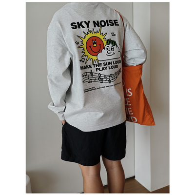 SKY NOISE唤醒太阳音符长袖T恤 美式复古卡通vintage男女款无性别