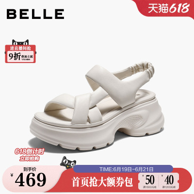 百丽运动凉鞋厚底增高羊皮女鞋子26夏季新款沙滩鞋子B3145BL6