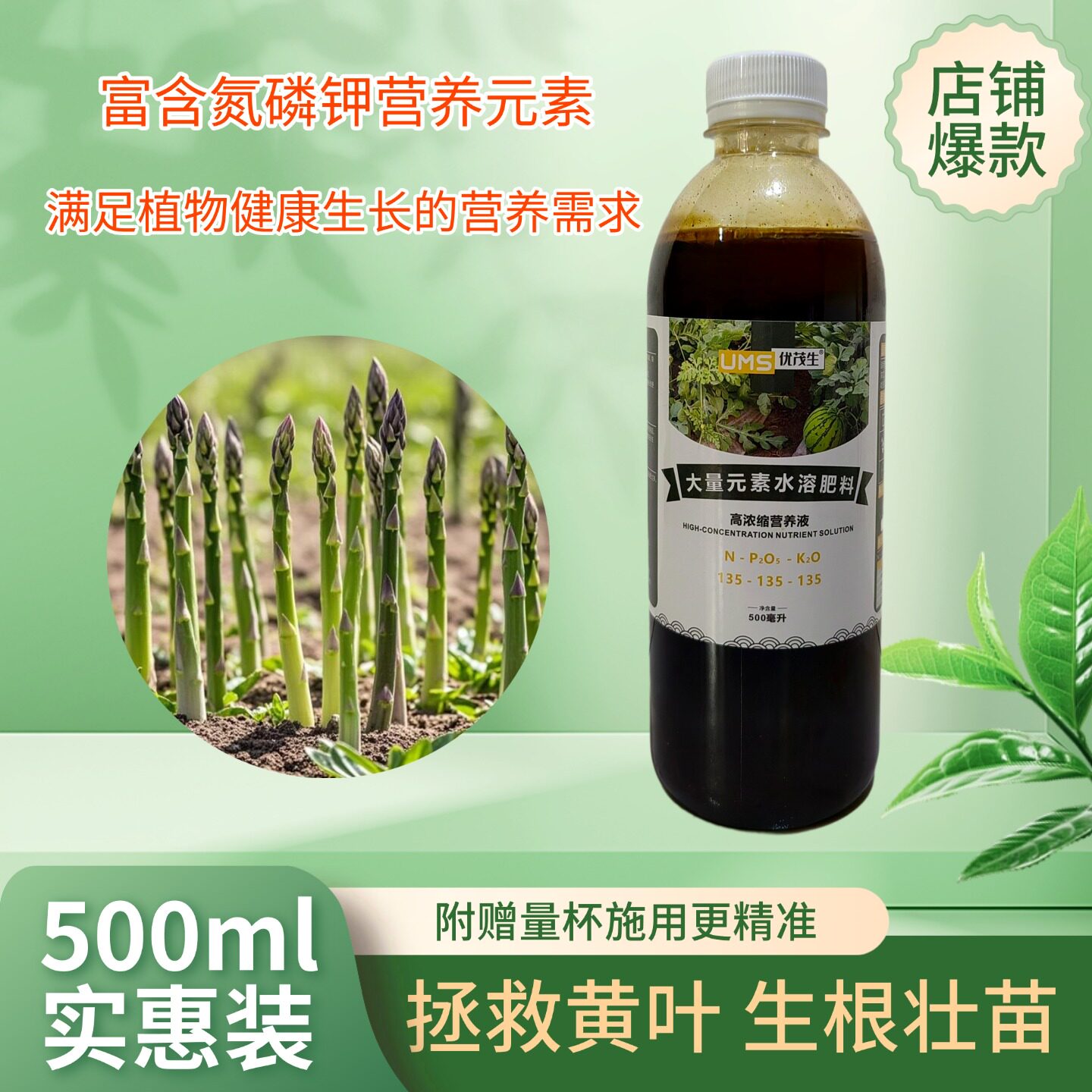 紫色绿色芦笋根苗种苗大量元素水溶肥盆地栽种植专用氮磷钾高浓缩