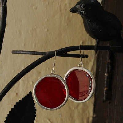 FHSTUDIO原创小众设计高级感复古融化玻璃纯银圈耳钉耳夹