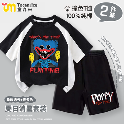 波比4huggy wuggy儿童t恤男童poppy playtime夏季纯棉衣服短裤潮