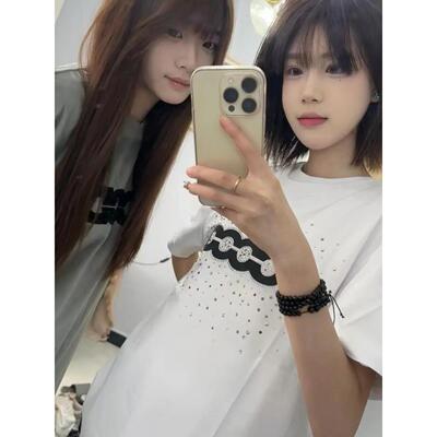 【彩钻】纯棉烫钻短袖t恤男女同款夏季GOOD网红同款宽松百搭上衣