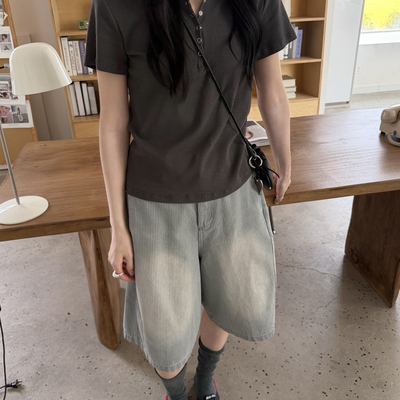 Believe-26夏上新上新休闲海盐蓝条纹中裤牛仔短裤806