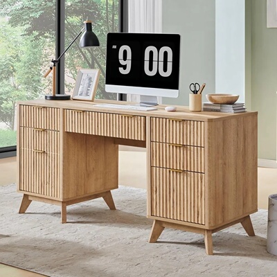 60'' Fluted Executive Desk with Drawers,Modern Computer Desk
