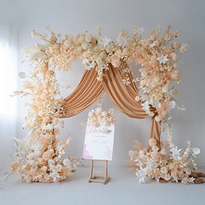 Champagne color arch floral arrangement decoration, wedding