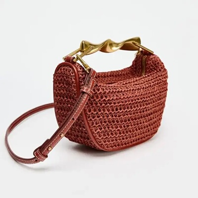 Summer Half-Moon Beach Straw Shoulder Bags Women's Straw Bu
