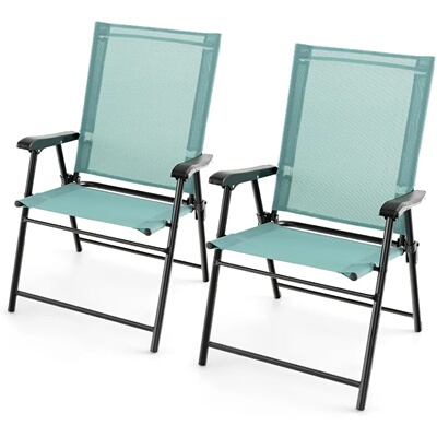 Patio Folding Chairs Set of 2, Outdoor Sling Chairs with Br