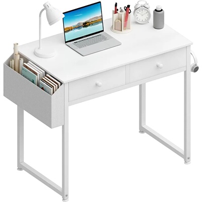 Small White Desk with Drawers-for Bedroom,32Inch Home Office