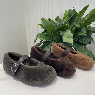 仙女风加绒保暖毛毛鞋女2025冬季爆款平跟软底豆豆鞋玛丽珍女棉鞋
