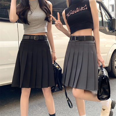 大码显瘦学院风中长款ik百褶裙