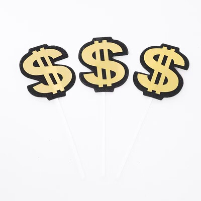 新款 烘焙蛋糕插牌 烫金货币系列插牌插件派对甜品台装饰插卡