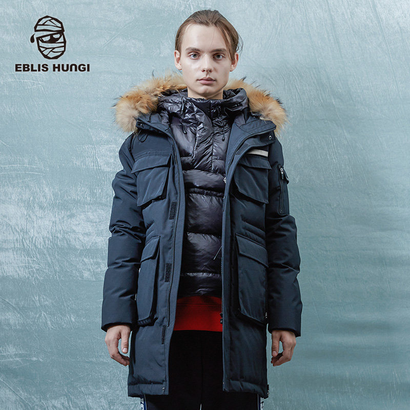 Eblis hungi木乃伊原创设计潮牌男女款白鸭绒防水中长款羽绒服_虎窝淘